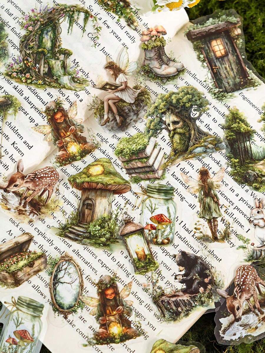 SHEIN 40 Forest Themed Hand Account Stickers, Retro Creative Aesthetic Stickers, Garbage ...