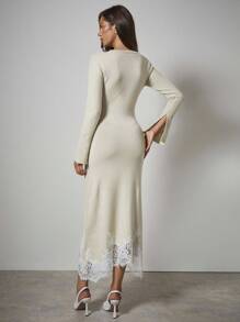 COSMINA Vestido de suéter con mangas acampanadas, bajo asimétrico y ...