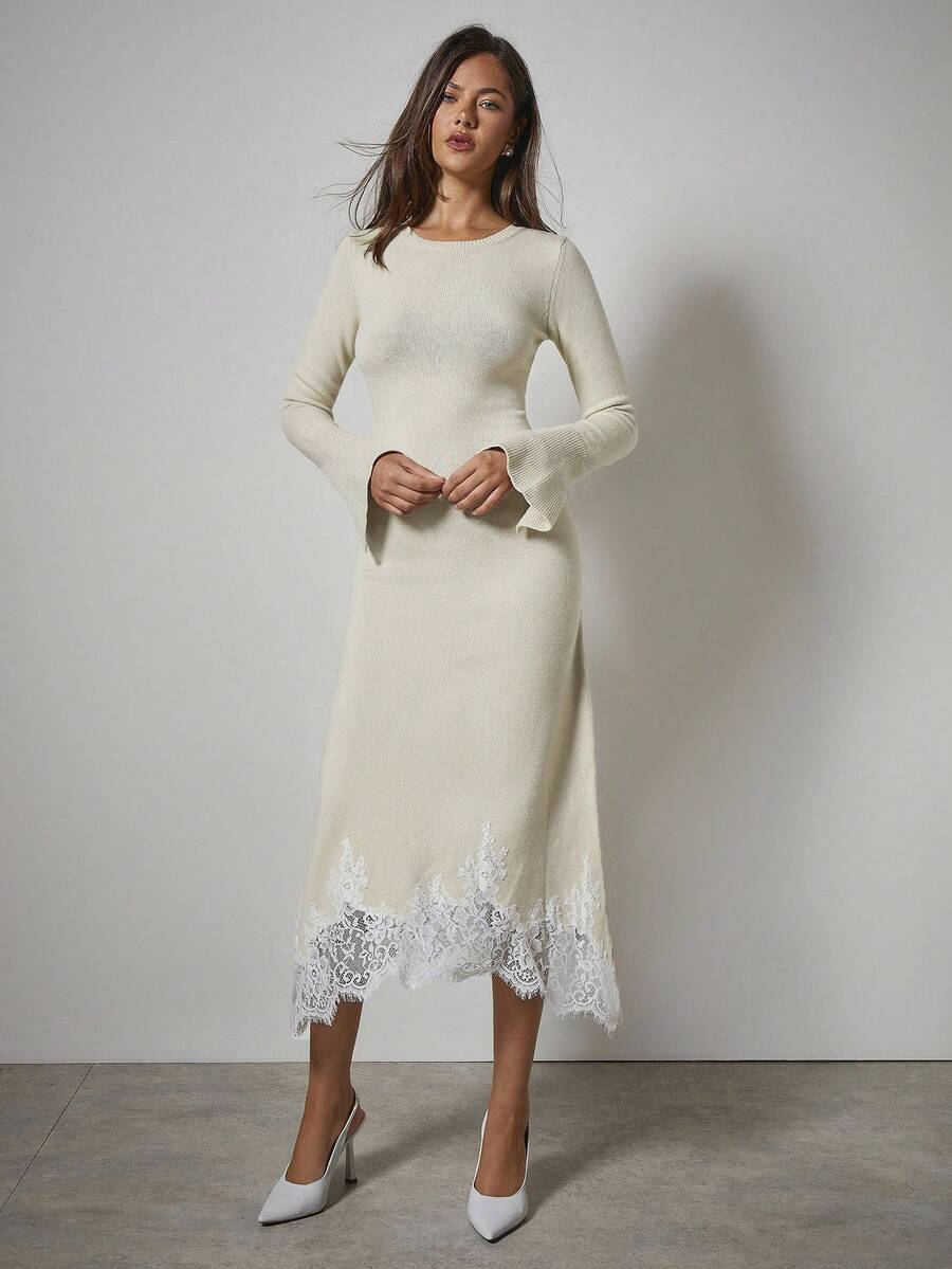 COSMINA Vestido de suéter con mangas acampanadas, bajo asimétrico y ...