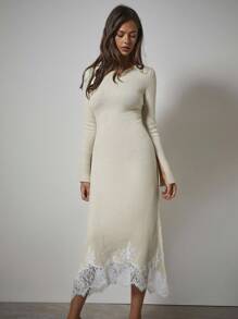 COSMINA Vestido de suéter con mangas acampanadas, bajo asimétrico y ...