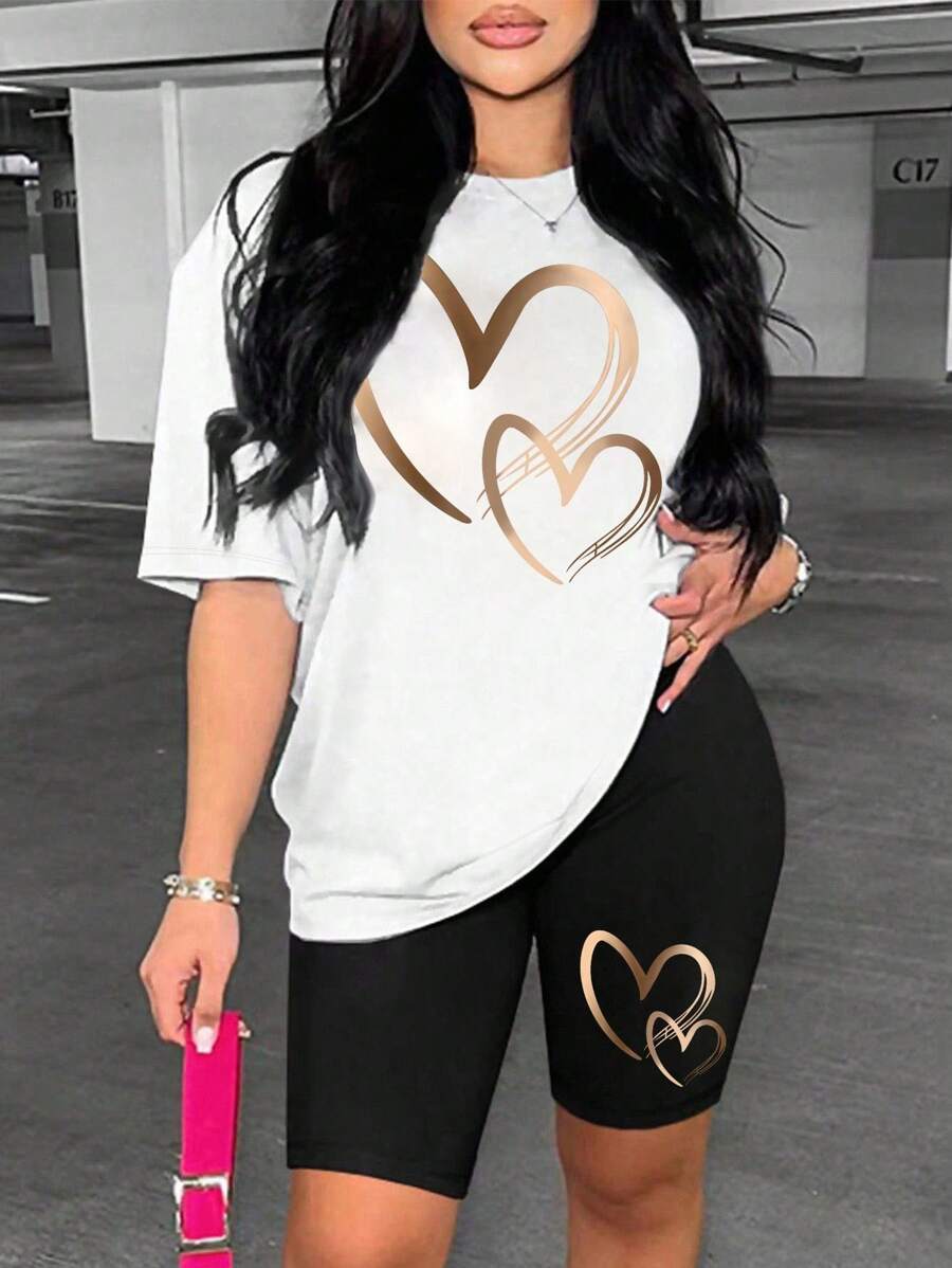 SHEIN Foxxy Hollow Heart-Shaped Pattern Casual Women's Round Neck Short ...