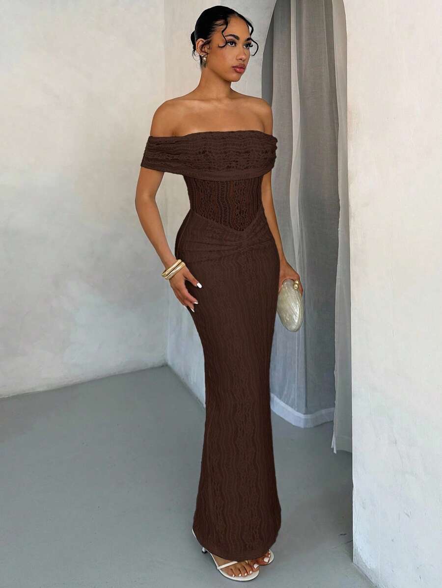 SHEIN BAE Off-Shoulder Spitze Bodycon Kleid, elegant für Frühling ...