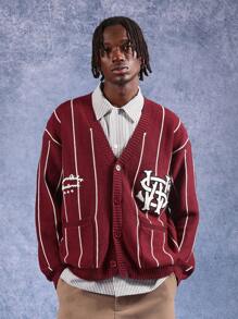 SUMWON Varsity Letter Knit Cardigan Button Front Baseball College Style ...
