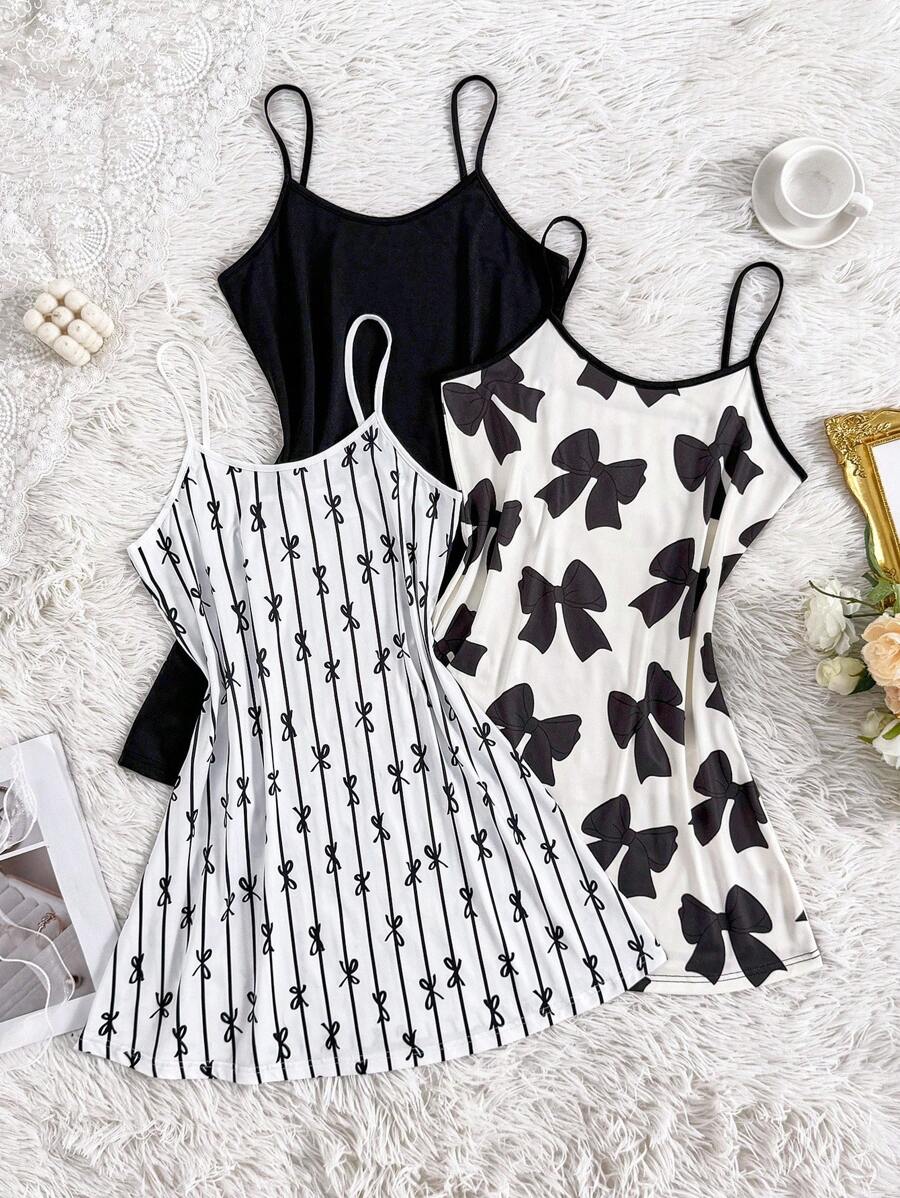 Snug Zone 3pcs Women's Sleeveless Mini Sleep Dresses Set - Solid Color, Butterfly Print, Striped ...