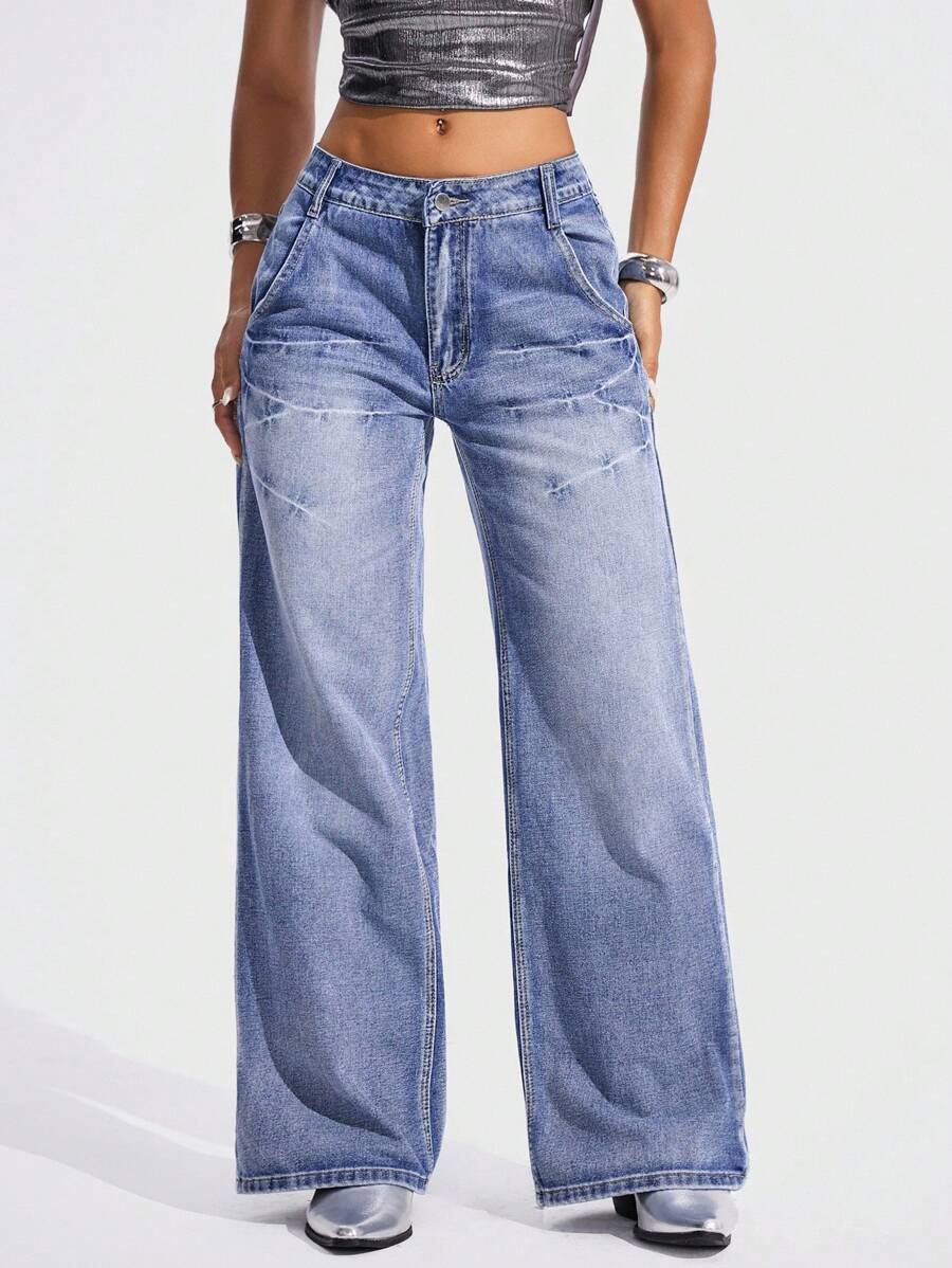 SHEIN Essnce Jeans casuales de pierna recta y holgados para mujer ...