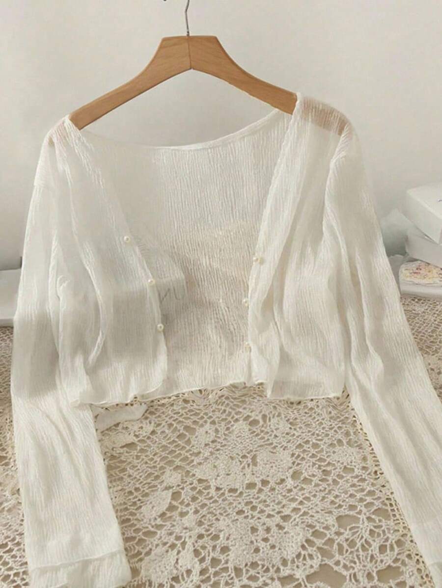 INAWLY Damen einfarbiger transparenter Cardigan mit Langarm und ...