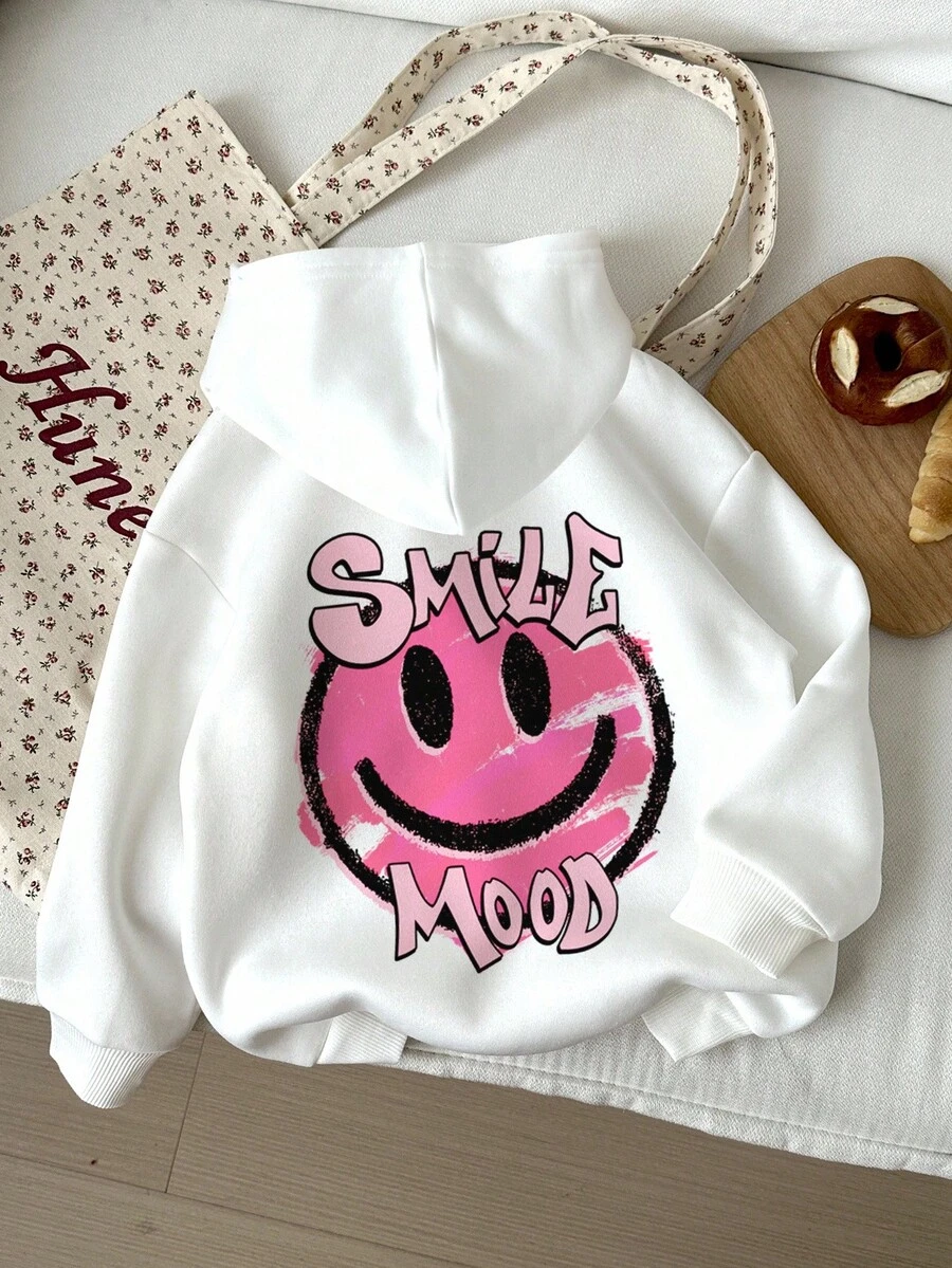 SHEIN Moletom Branco de Manga Longa e Grosso com Estampa de Rosto de ...