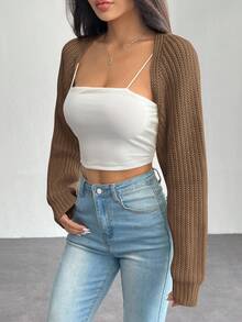 SHEIN PETITE Balletcore gerippter Strick Raglanärmel Bolero Crop ...