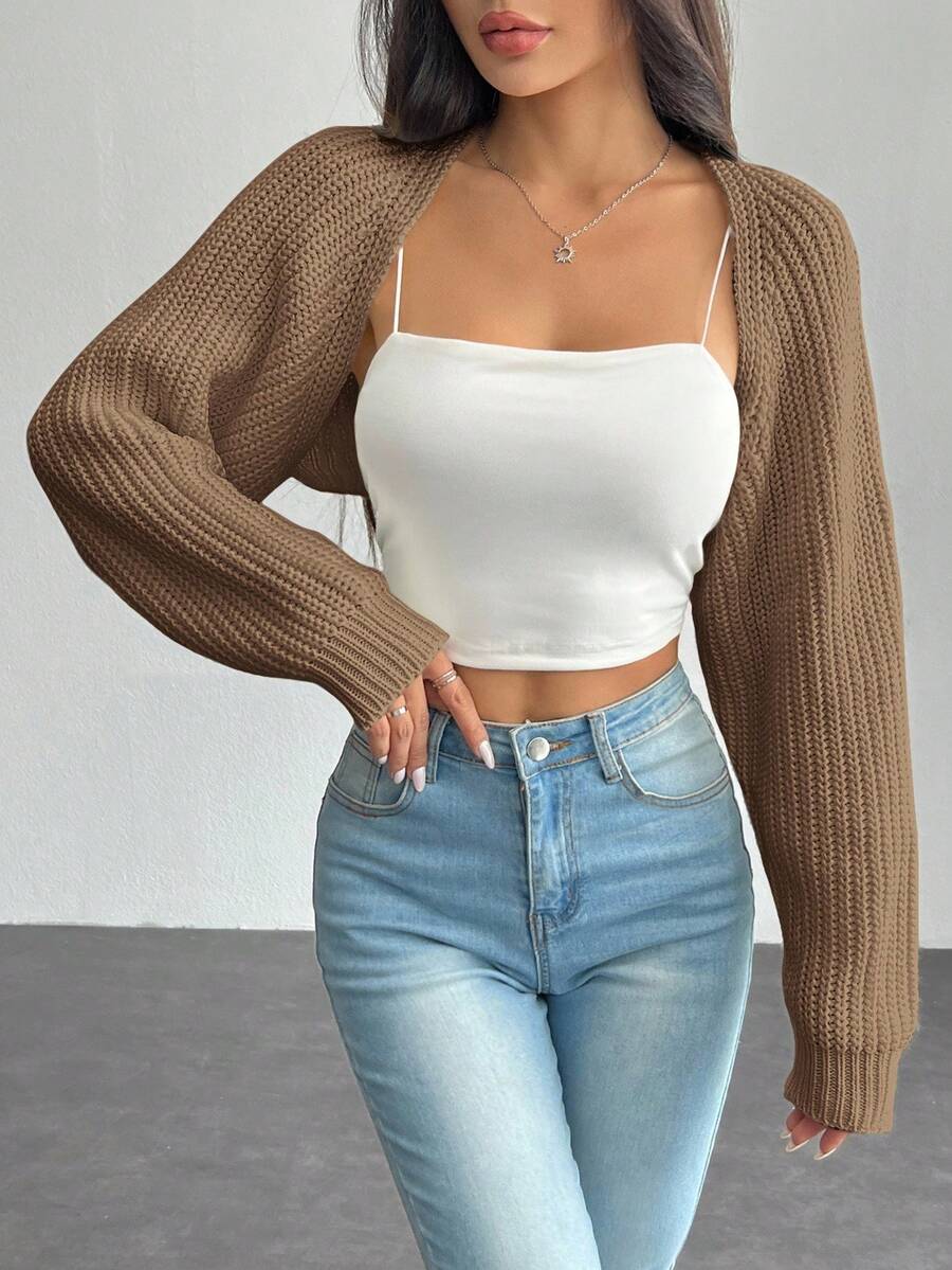 SHEIN PETITE Balletcore gerippter Strick Raglanärmel Bolero Crop ...