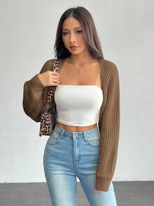 SHEIN PETITE Balletcore gerippter Strick Raglanärmel Bolero Crop ...