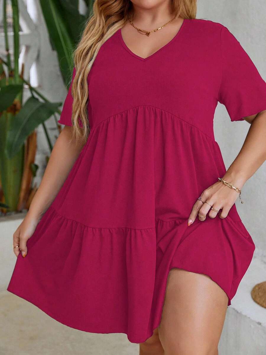 SHEIN LUNE Plus Ruffle Hem Smock Dress | SHEIN USA