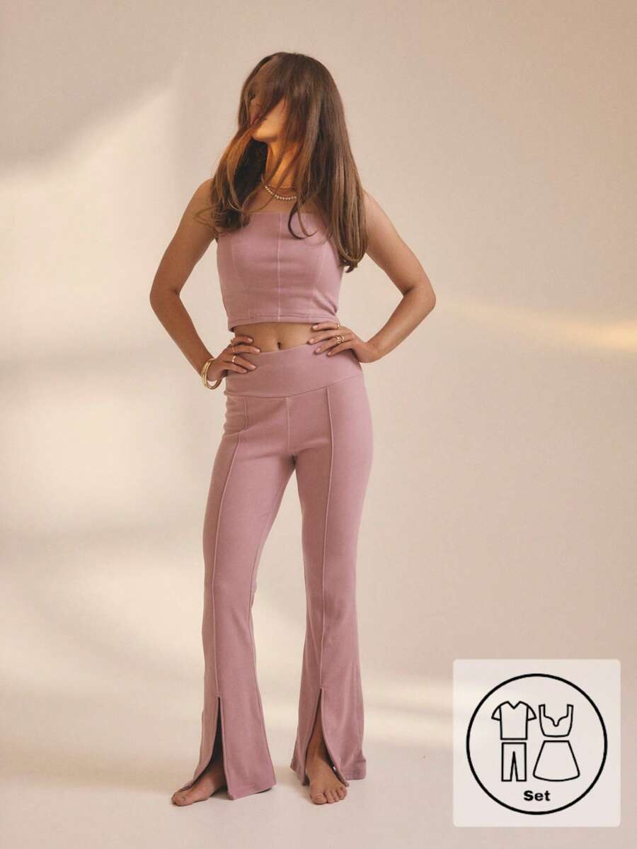 Aralina Women's Solid Color Square Neck Tank Top And Side Slit Palazzo ...