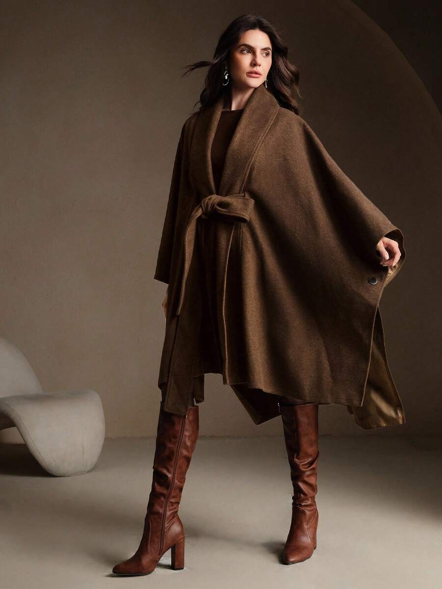 Anewsta Damen einfarbige Poncho Schal lose Wollmantel, geeignet für ...