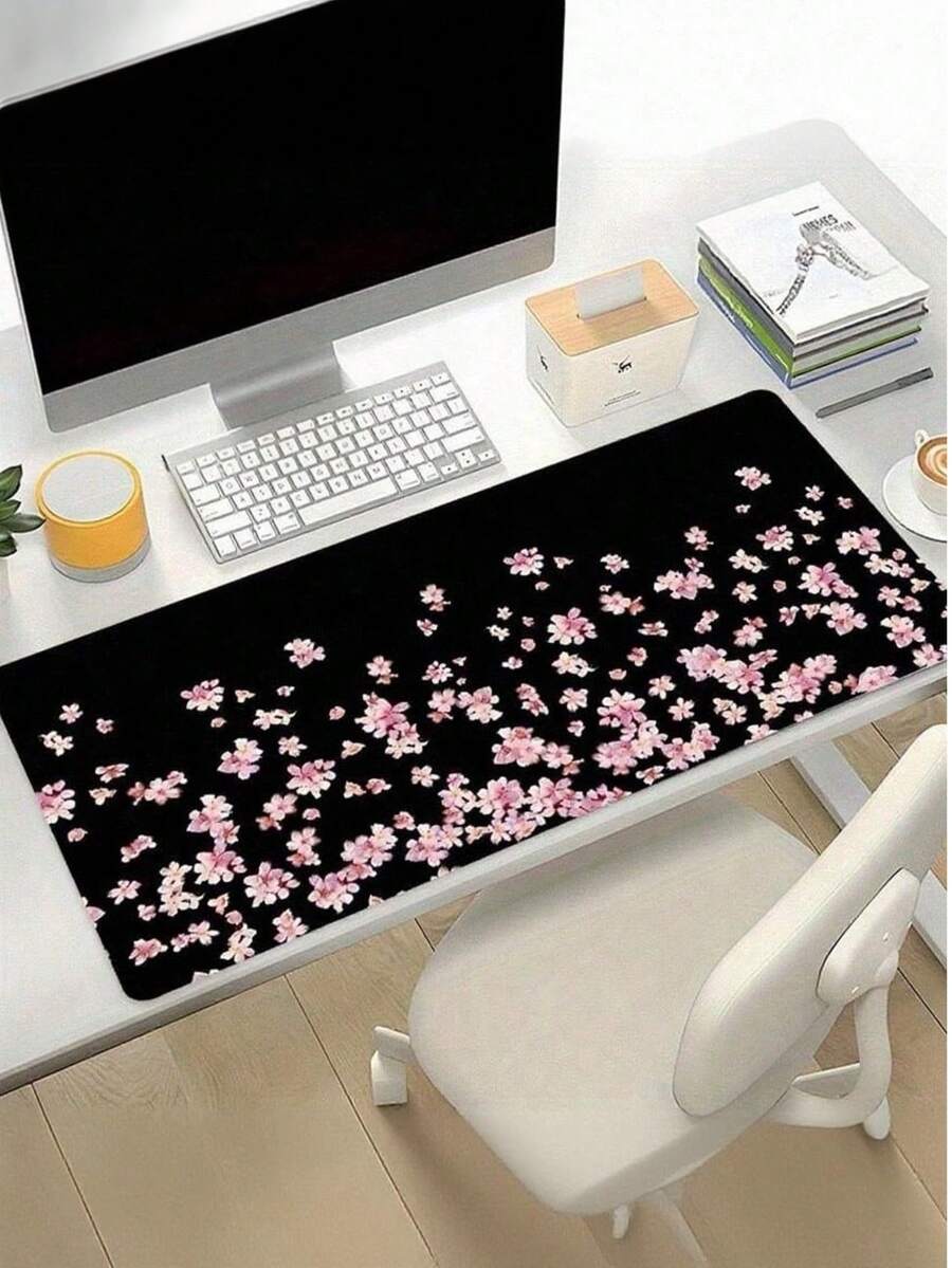 SHEIN Aesthetic Pink Flower Pattern Mouse Pad Art Design Large Desk Mat ...
