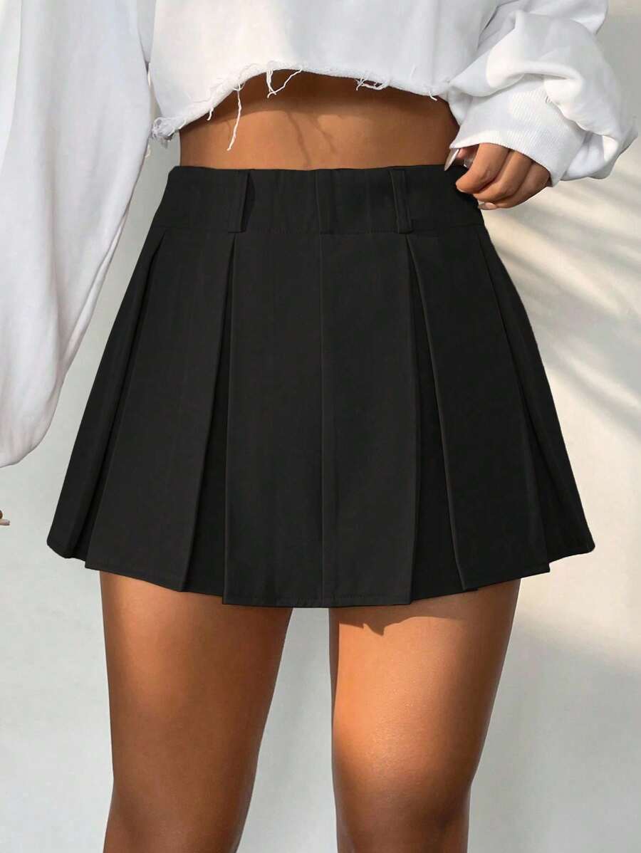 Flirla Solid Fold Pleated Skort | SHEIN USA