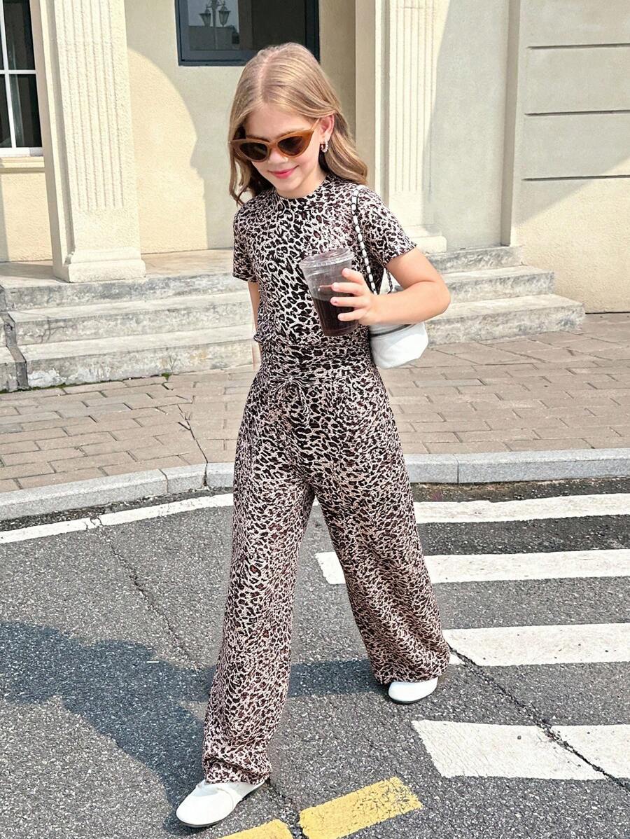 SHEIN Casual Streetwear Round Neck T-Shirt And Long Pants For Tween ...