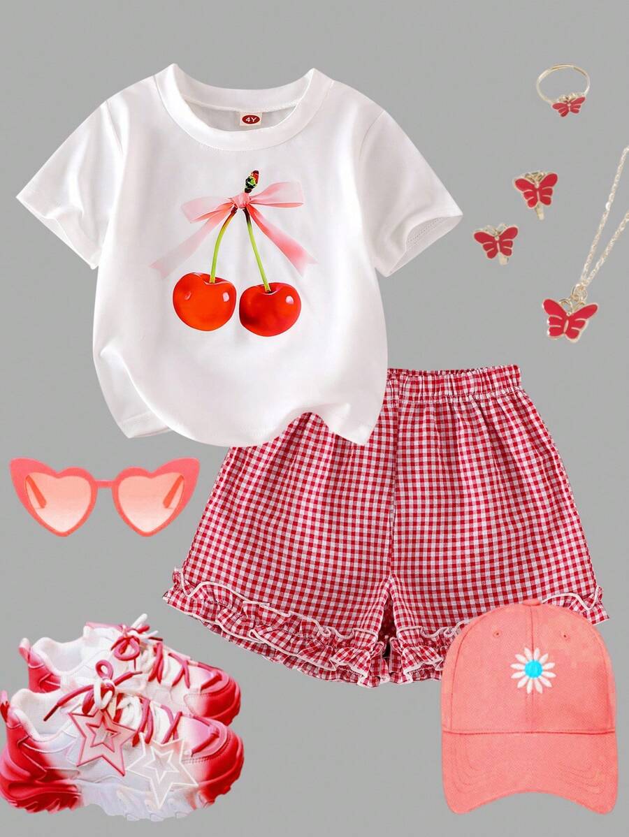 SHEIN 2pcs/Set Young Girls Brand T-Shirt Set, Korean Style Loose Cute ...