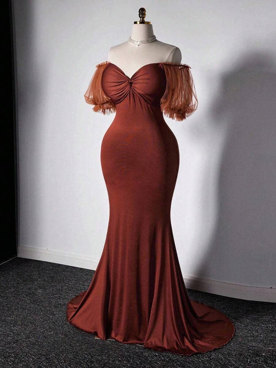 Grovea Party Plus Size Women's Off Shoulder Elegant High-End Waist ...