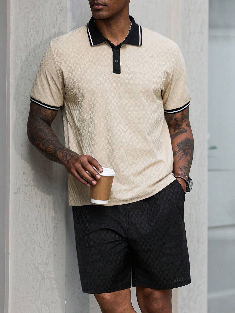 Manfinity CasualCool Men's Summer Casual Stripe Textured Short Sleeve ...