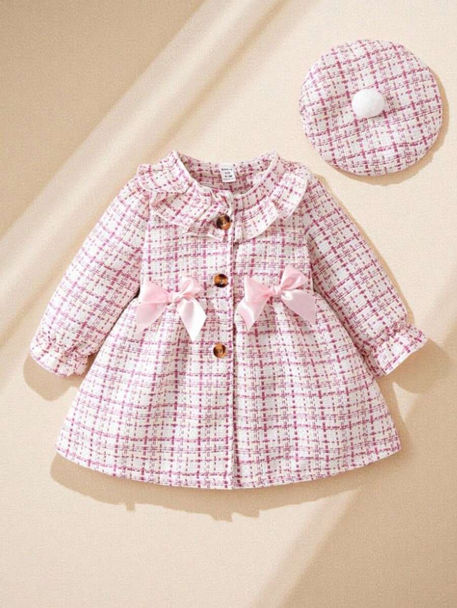 SHEIN Baby Girl Plaid Print Ruffle Trim Flare Sleeve Bow Front Dress ...