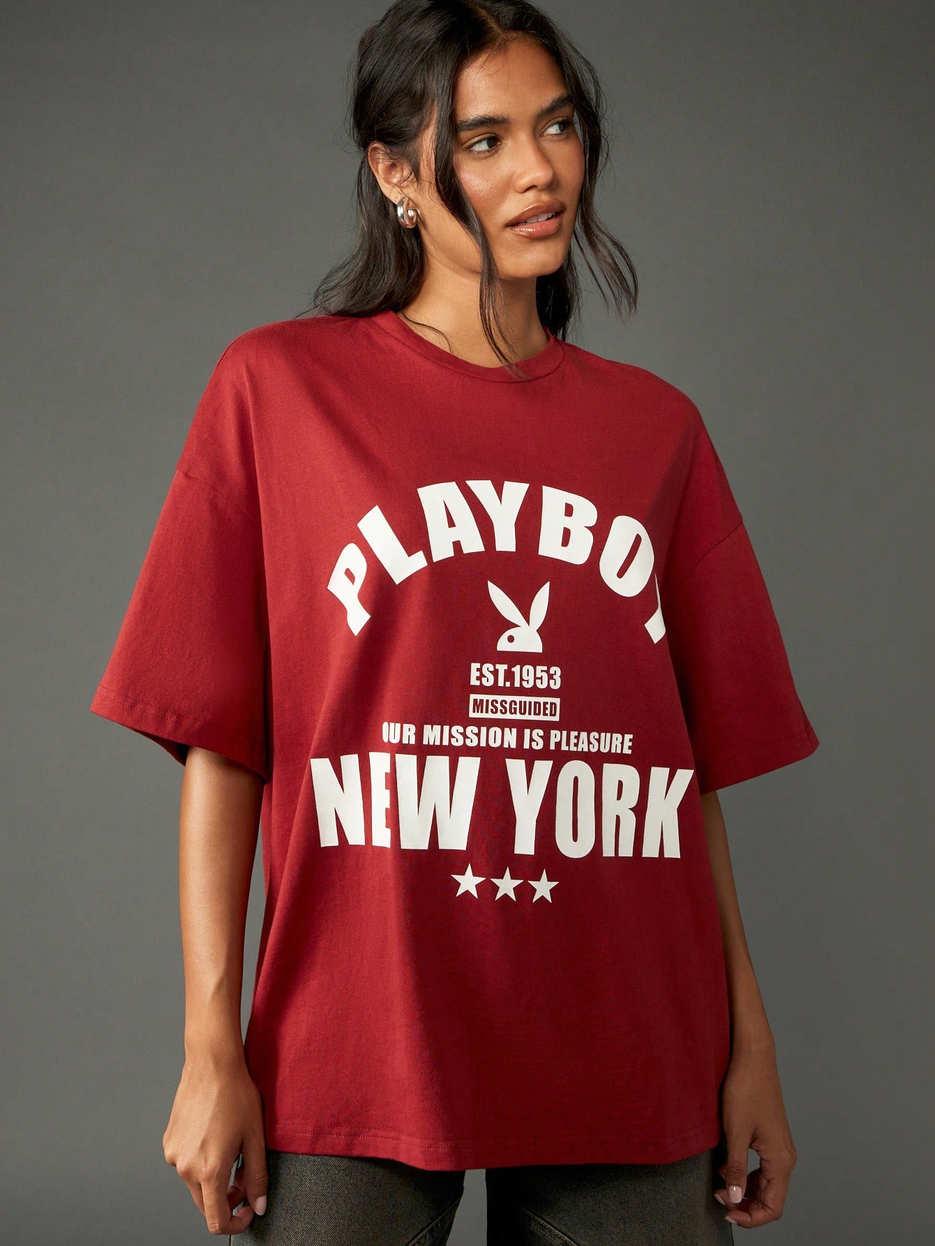 Missguided x Playboy Oversized Cotton Graphic Tee With Statement Print ...