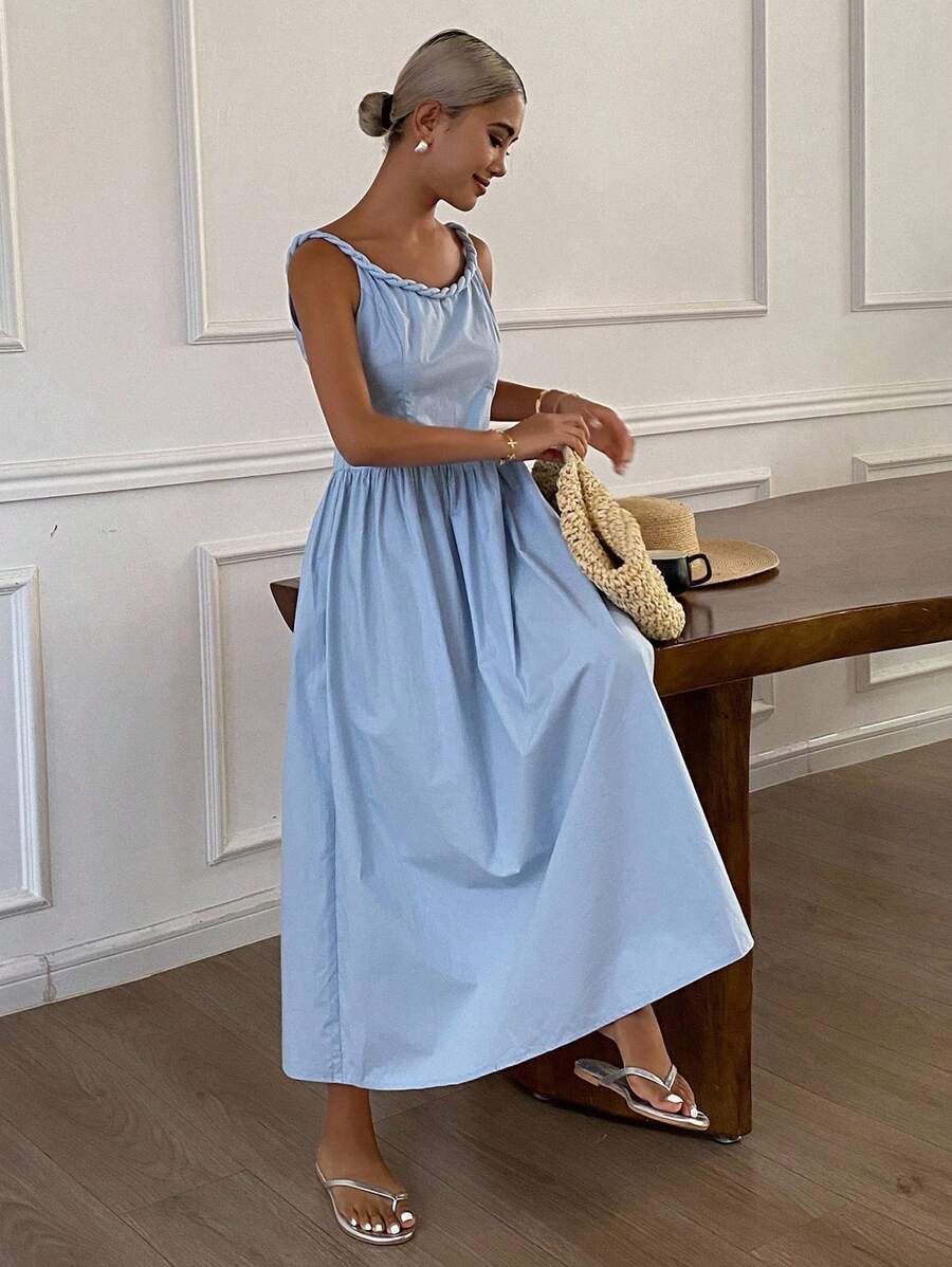 DAZY Solid Color Fitted Waist Twist Rope Decor Sleeveless Casual ...