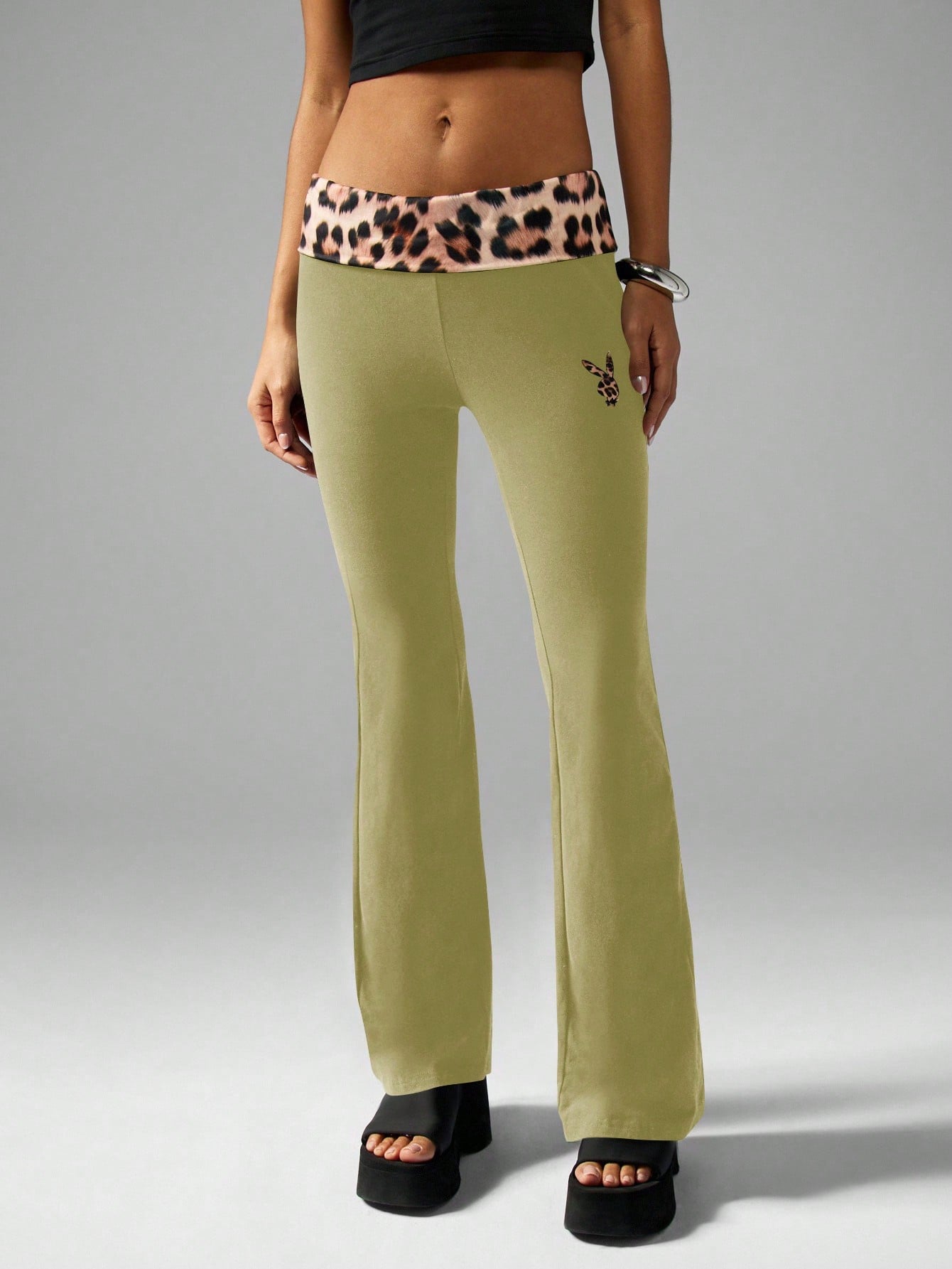 Missguided x Playboy MISSGUIDED Flare Pants With Leopard Print Folded ...