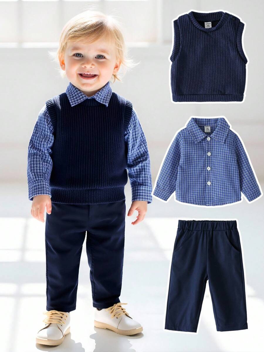 Souflis Souflis 3pcs/Set Baby Boy College Style Long Sleeve Shirt ...