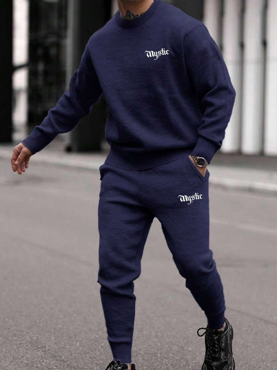 EURMUSE Men's Casual English Print Sweatshirt Set | SHEIN UK