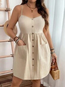 EMERY ROSE Große Größen Lässiges Sommer-Midi-Trägerkleid aus reiner ...