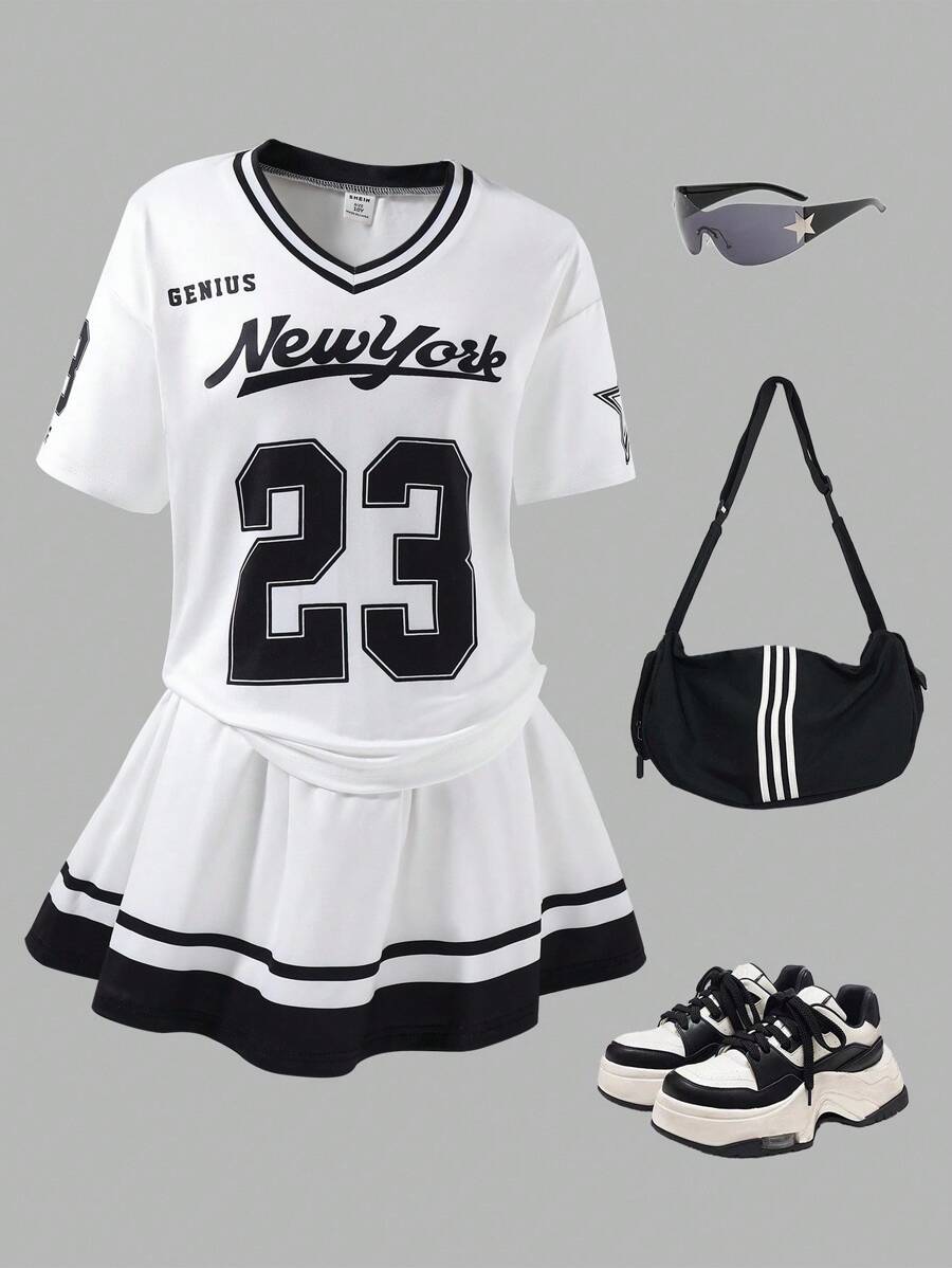 Tween Girls' Sports Casual College Style #23 Print T-Shirt & Mini Skirt ...