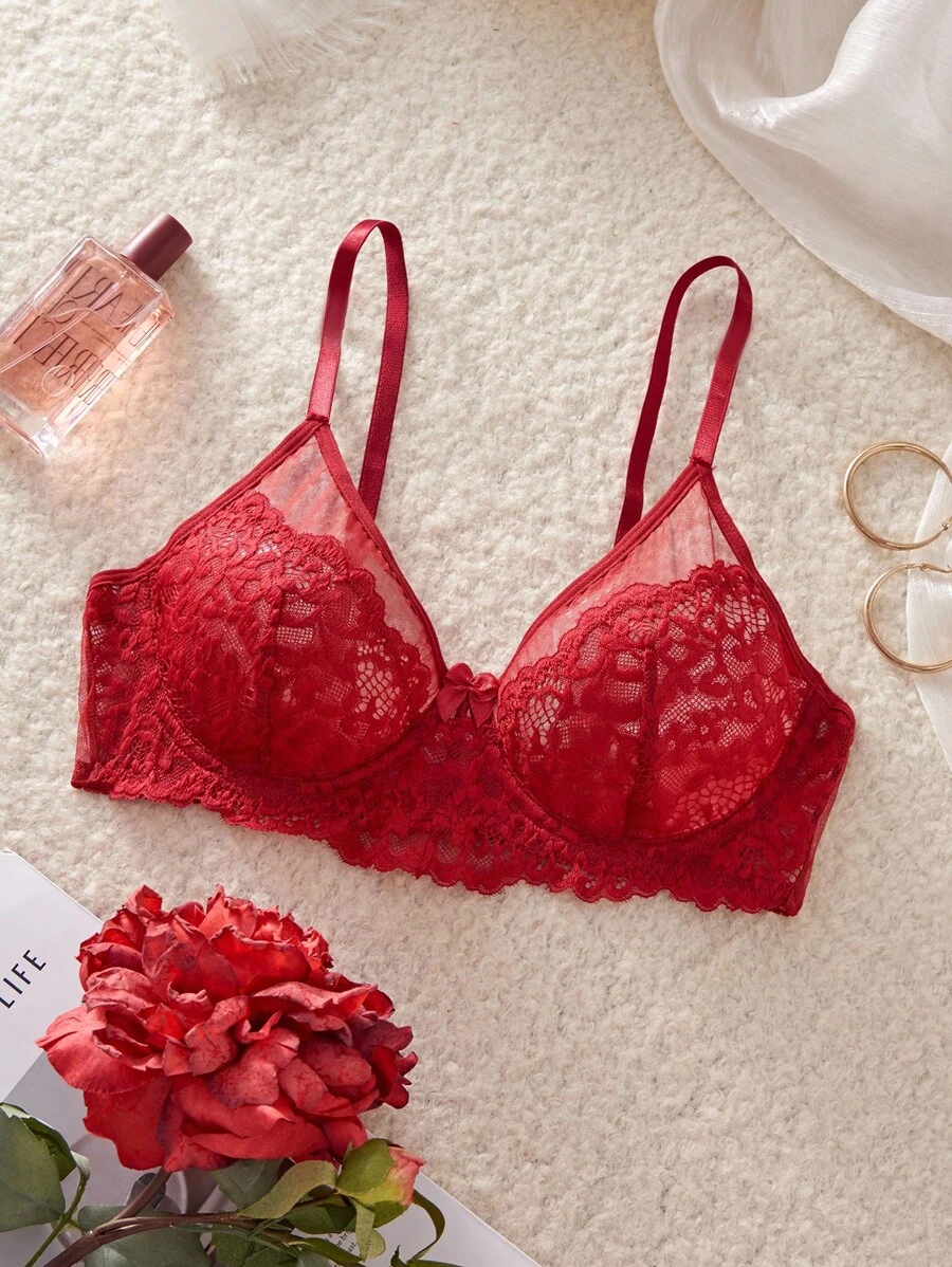 SHEIN Burgundy Push Up Lace Bra Perfect For Elegant And Lingerie Looks ...