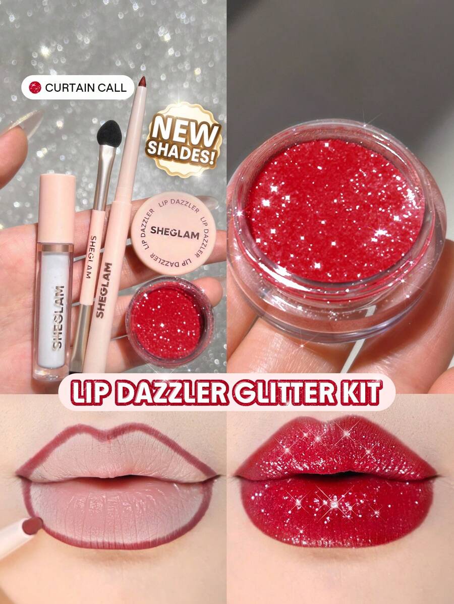 SHEGLAM Lip Dazzler Glitter Kit-Curtain Call Lip Combo Brand Beauty ...