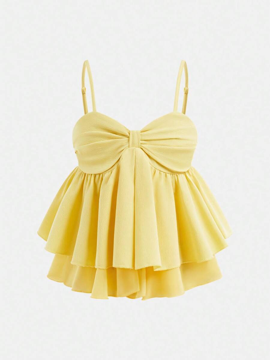 SHEIN Girlism Tween Girl Ruched Hem Camisole Tank Top, Cropped, Yellow ...