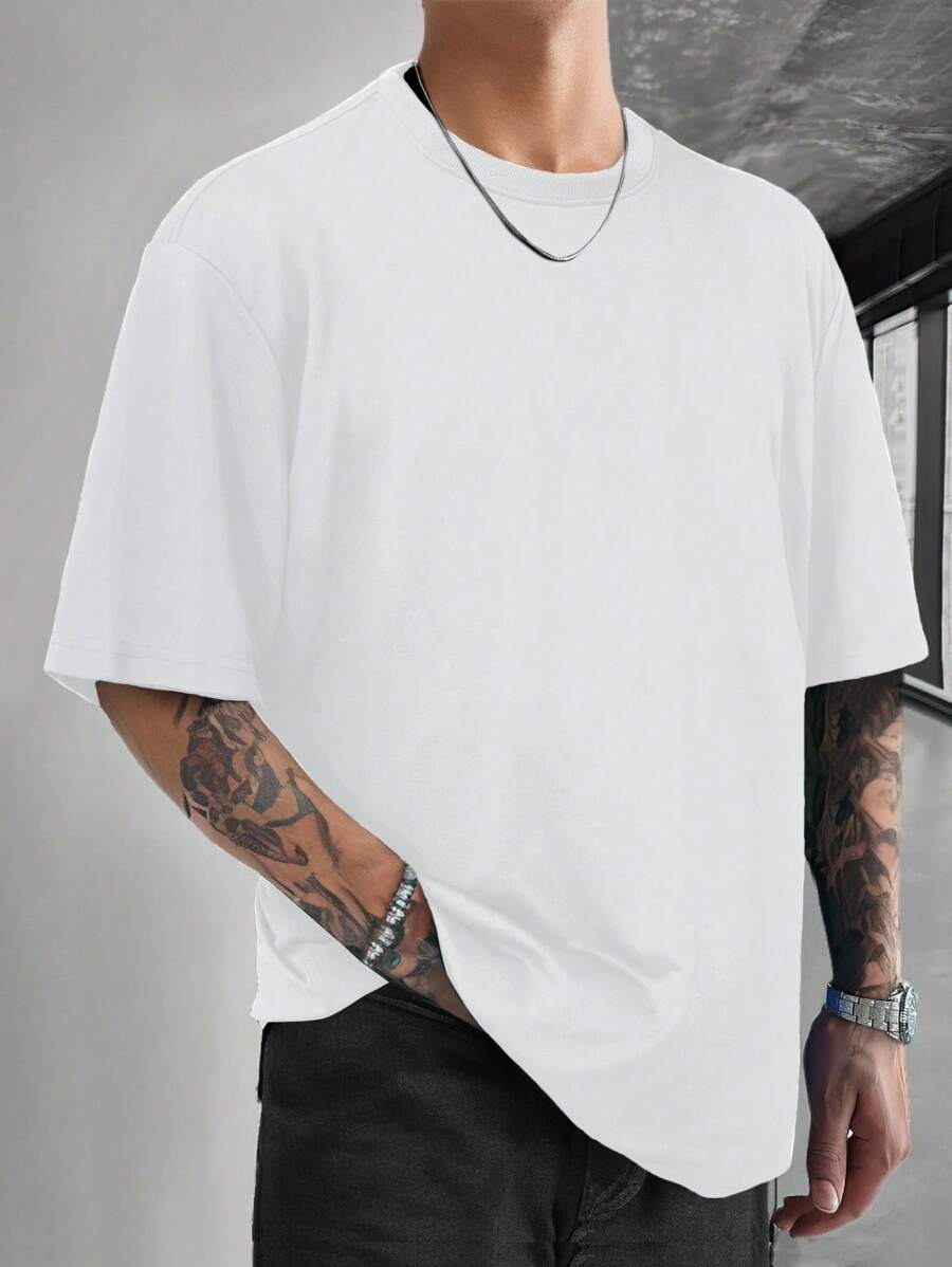 Manfinity Homme Loose Fit Men's Solid Color Round Neck Short Sleeve ...