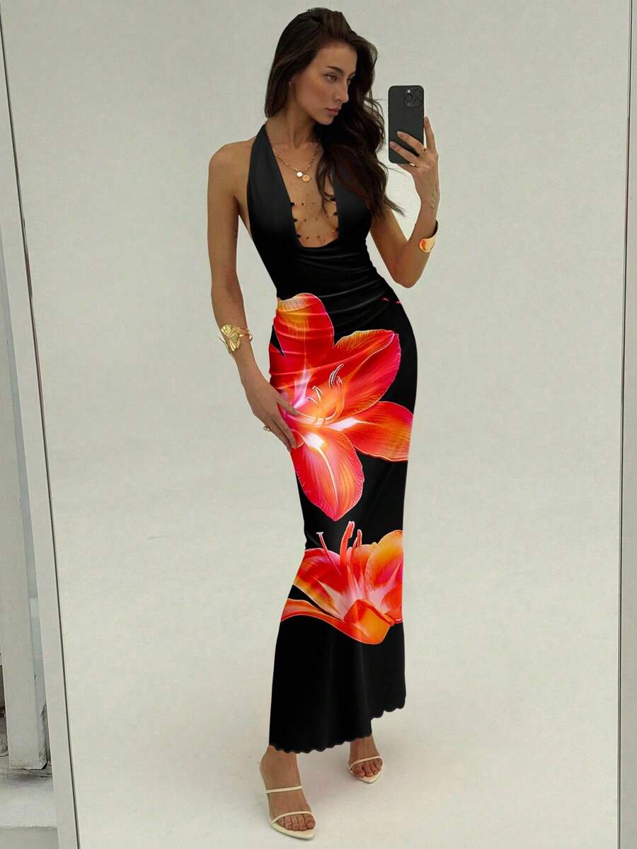 Aloruh Women's Romantic Date Spring Summer Vacation Deep V Halter Tie ...