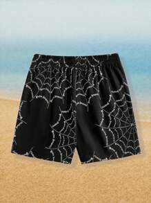 ROMWE MEN Goth Men's Spider Web Print Drawstring Waist Pockets Loose ...