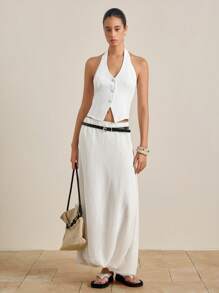 Airaco Top de halter sin espalda informal con botones para verano ...