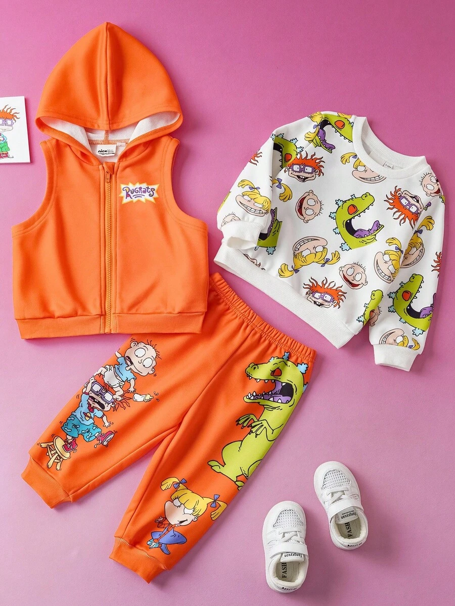 Nick 90s | SHEIN 3pcs Baby Boy Cute Cartoon Figure Graphic Crew Neck ...