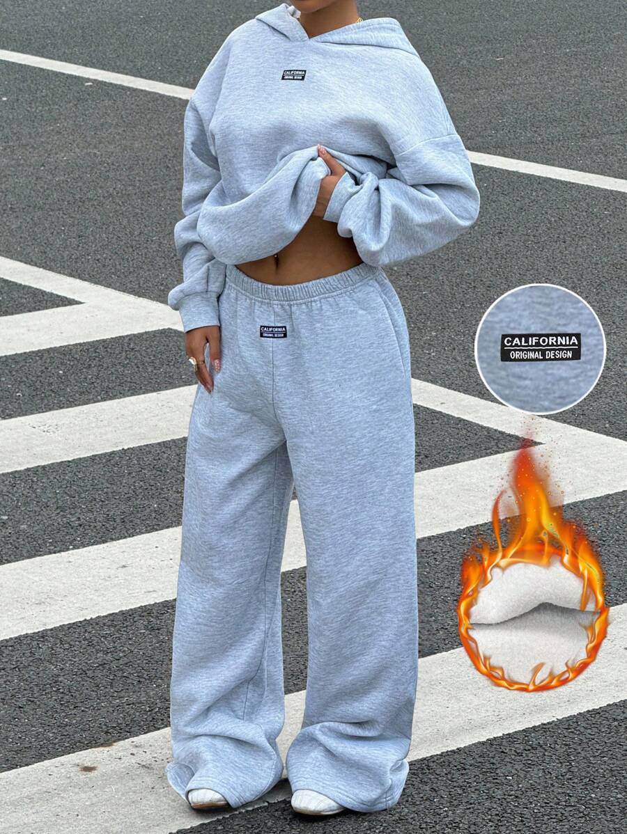 SHEIN EZwear Conjunto de Moletom e Calça Jogger Estampa de Letra ...