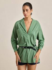 Airaco Women's Solid Color Long Sleeve Fashionable Minimalist Shirt ...