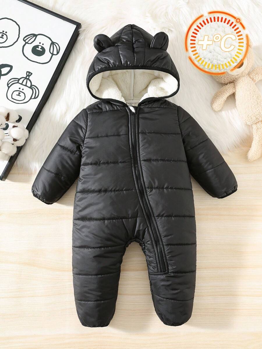 SHEIN Newborn Baby Boy/Girl Cute Bear Design Fleece Hooded Jumpsuit ...