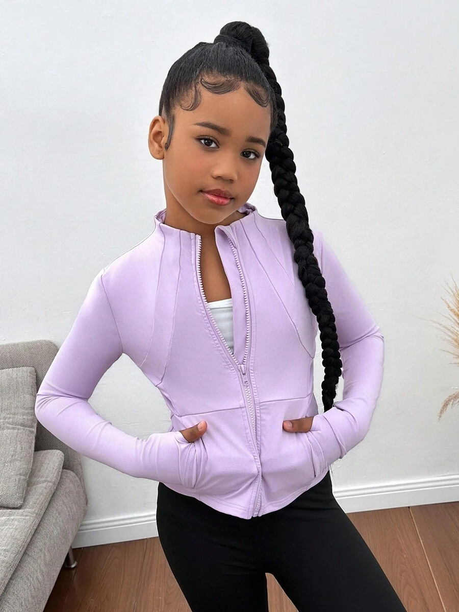 SHEIN Giacca leggera con chiusura lampo per ragazze pre-adolescenti, giacca sportiva traspirante ...