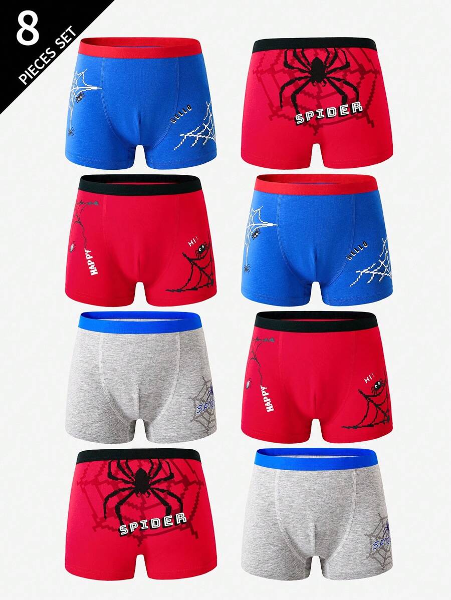 8pcs/Pack Boys' Colorful Cute Spider Print Cotton Boxer Briefs Kids ...