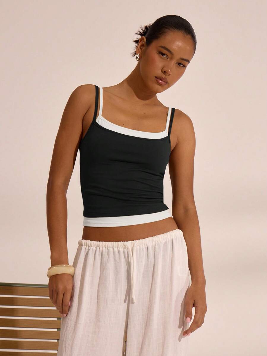 MUSERA Double Layer Strappy Square Neck Cami Top Vacation Boho Ibiza ...