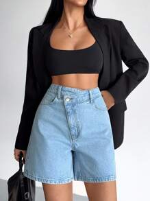 EURMUSE Hohe Taille asymmetrischer Gürtel Jeans-Shorts | aktuelle ...