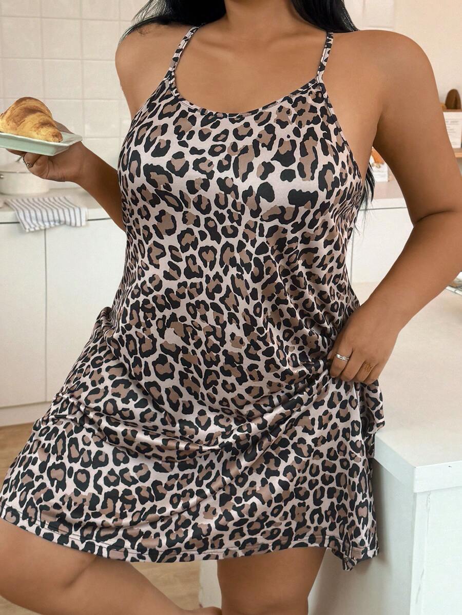 SHEIN Plus Size Leopard Print Casual Sleeveless Nightgown for Sale ...
