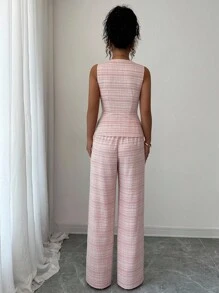 Elenzga Damen elegantes Design rosa V-Ausschnitt ärmelloses Top mit ...