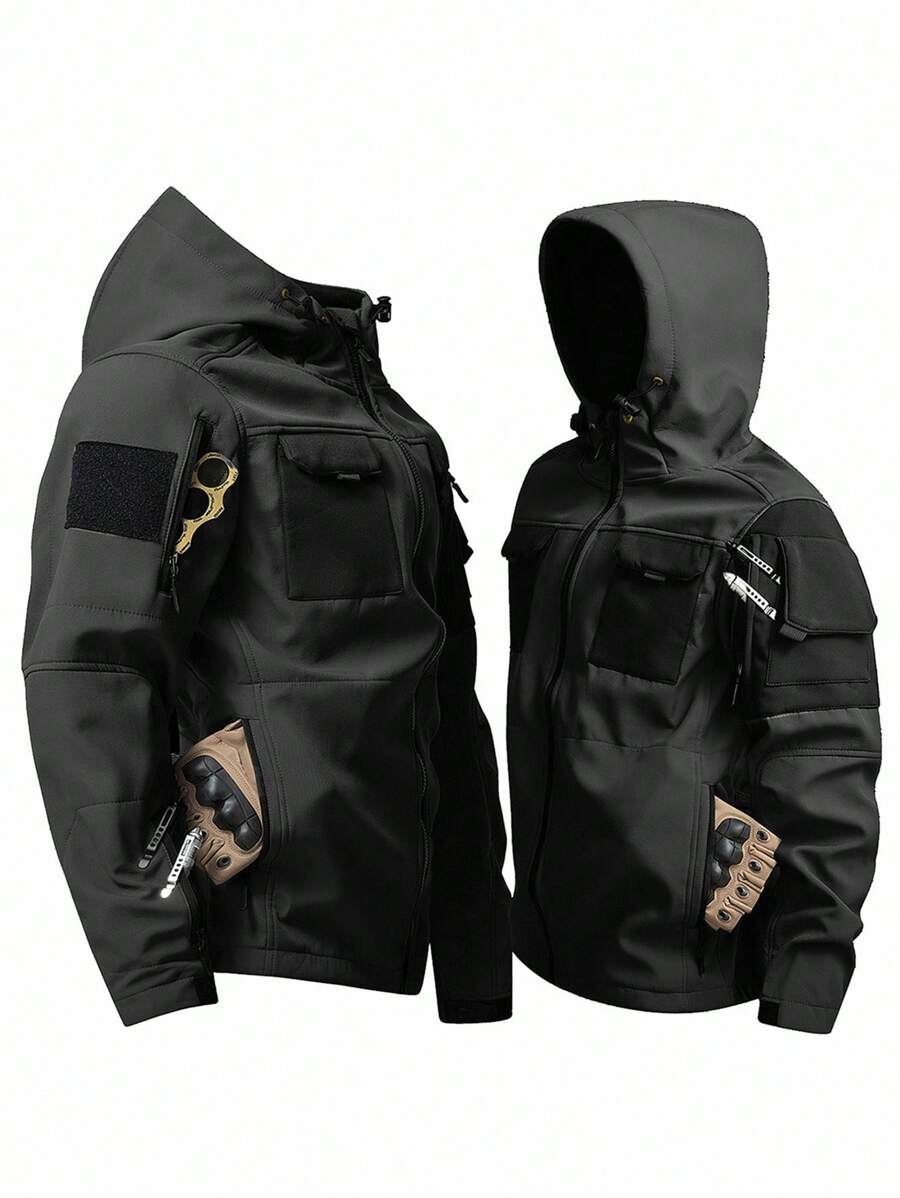 Manfinity Homme Men's Tactical Windproof & Warm Jacket, Going Out Hooded Long Sleeve Lightweight ...