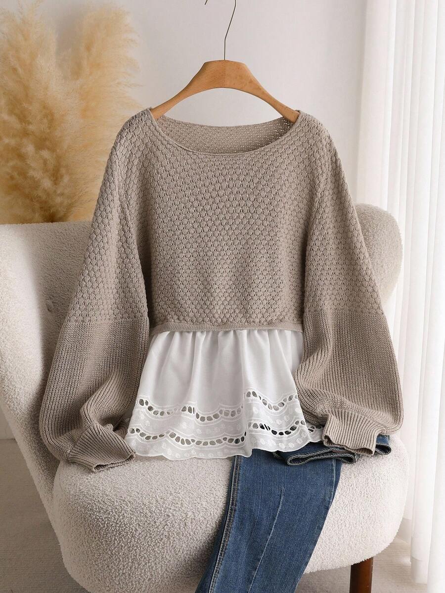 CosyJoli Plus Size Casual Round Neck Waist Cinched Lantern Sleeve ...